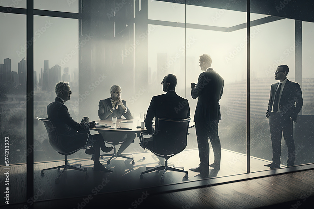 Blurred black and white business meeting background. Created with ...