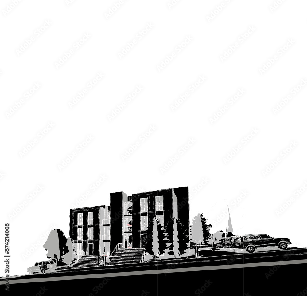 3d illustration of a three storey residential block. Architectural ...