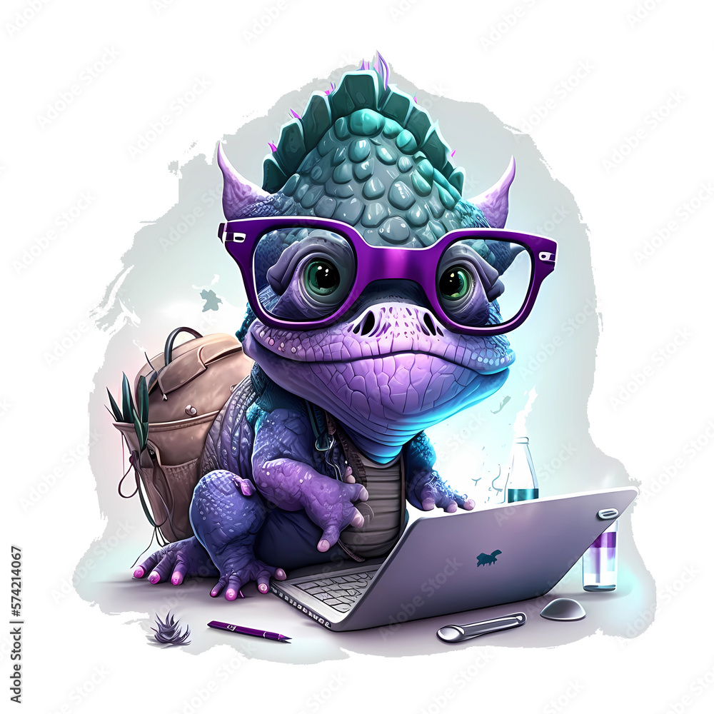 cartoon dino hacker with a laptop Stock Illustration | Adobe Stock