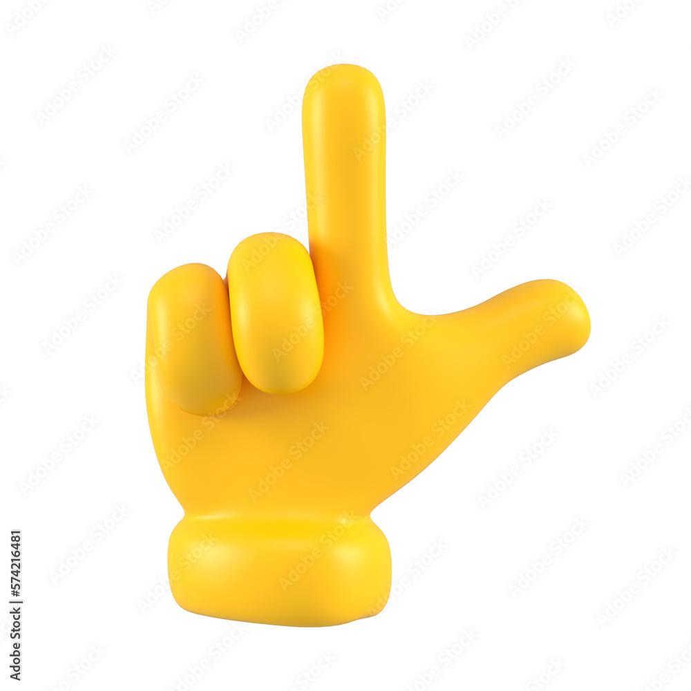 Yellow emoji hand showing up or pointing gesture isolated. Close up tap ...