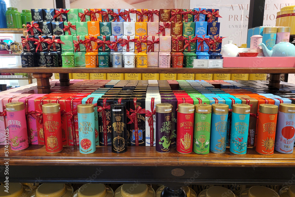 PENANG, MALAYSIA - 22 FEB 2023: Various choices of TWG brand tea ...