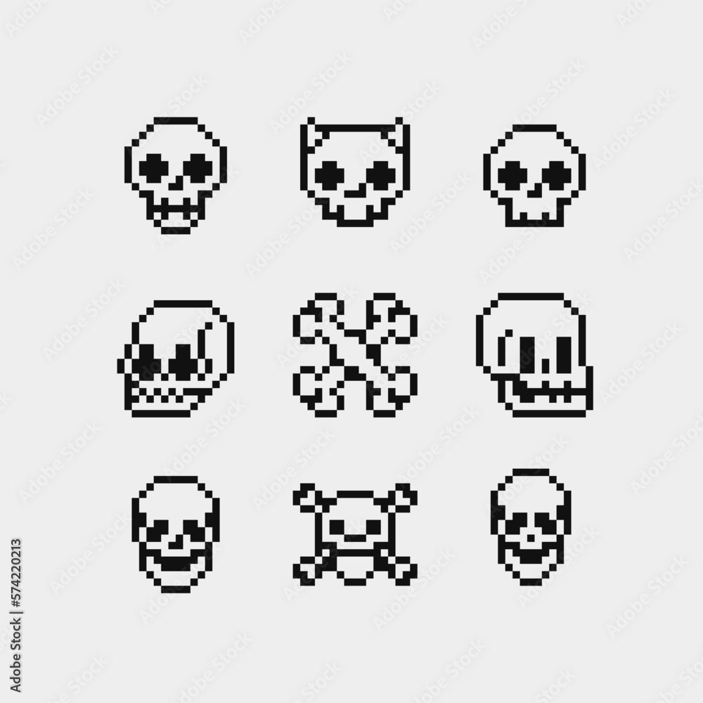 Bones pixel art icons, skull character. Design for logo game, Halloween ...