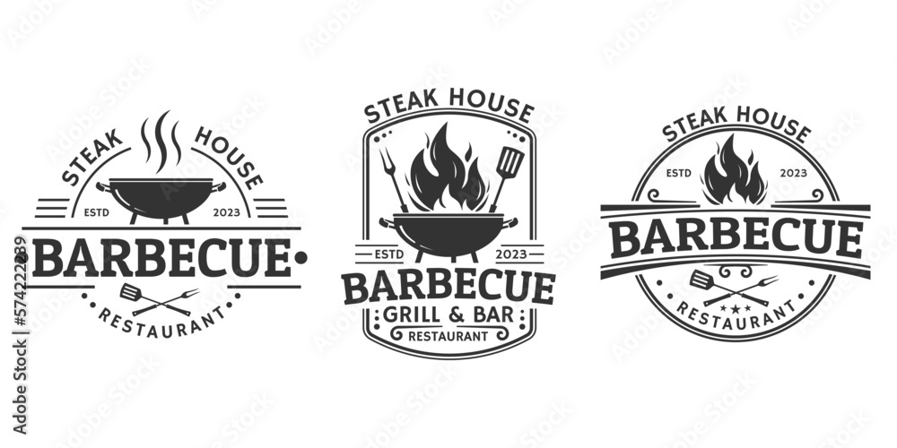 Barbeque logo set. BBQ icon or label. Grill bar, restaurant, steak ...
