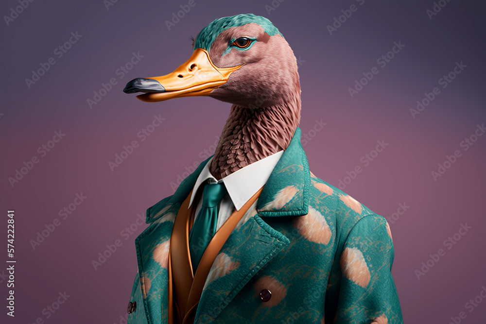 Portrait of a duck dressed in a formal business suit, person ...
