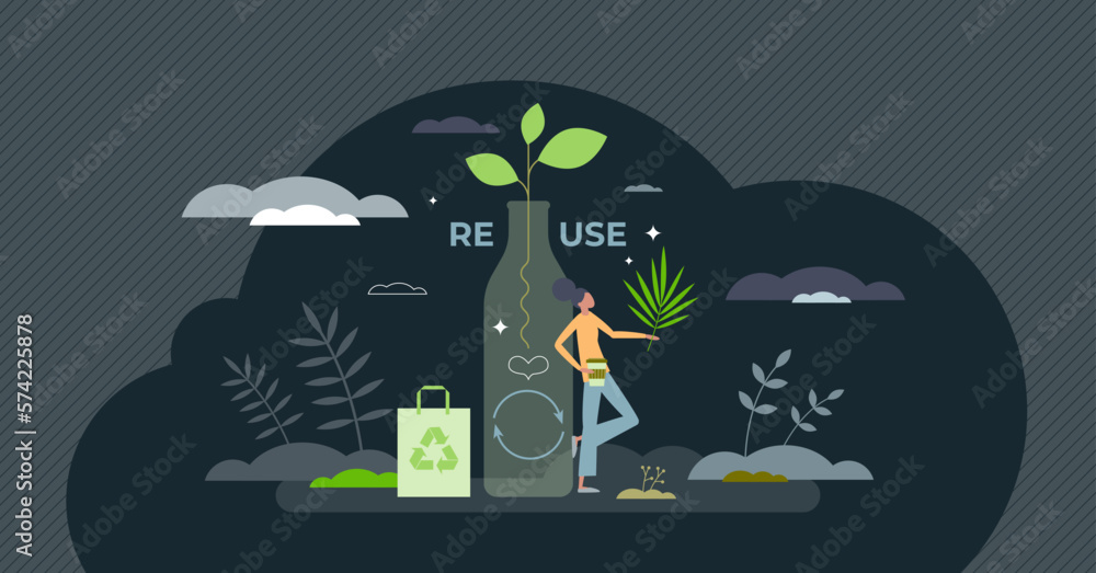 Reuse materials and recycle paper or plastic packaging tiny person ...