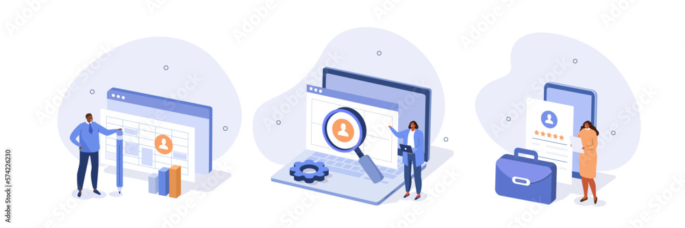 Business illustration set. Characters creating strategy to increase ...