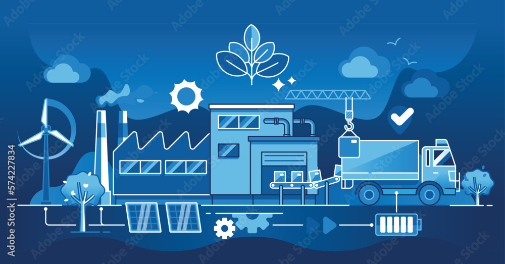 Green manufacturing and nature friendly, eco factory dark outline ...
