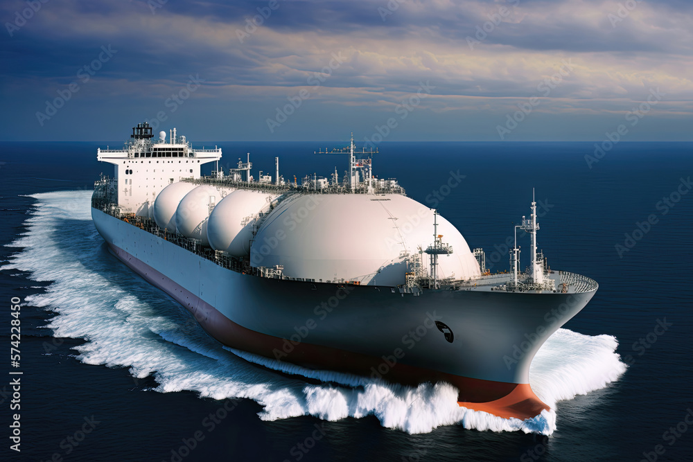 Liquefied natural gas tanker ship in sea. Generative AI Stock Illustration | Adobe Stock
