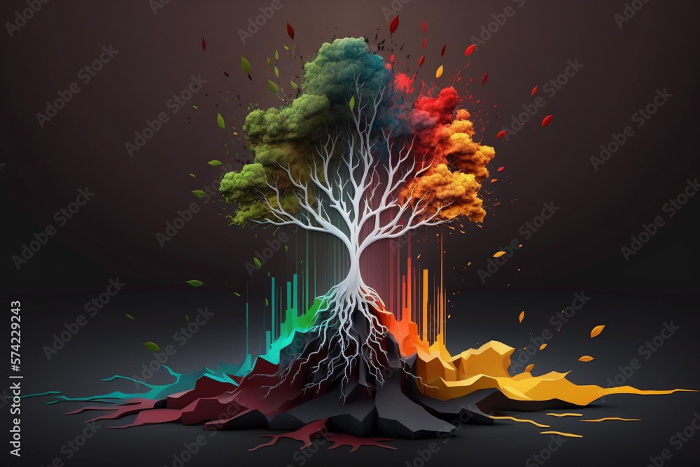 Beautiful tree artwork 3D graph rendering, explodes creativity tree ...