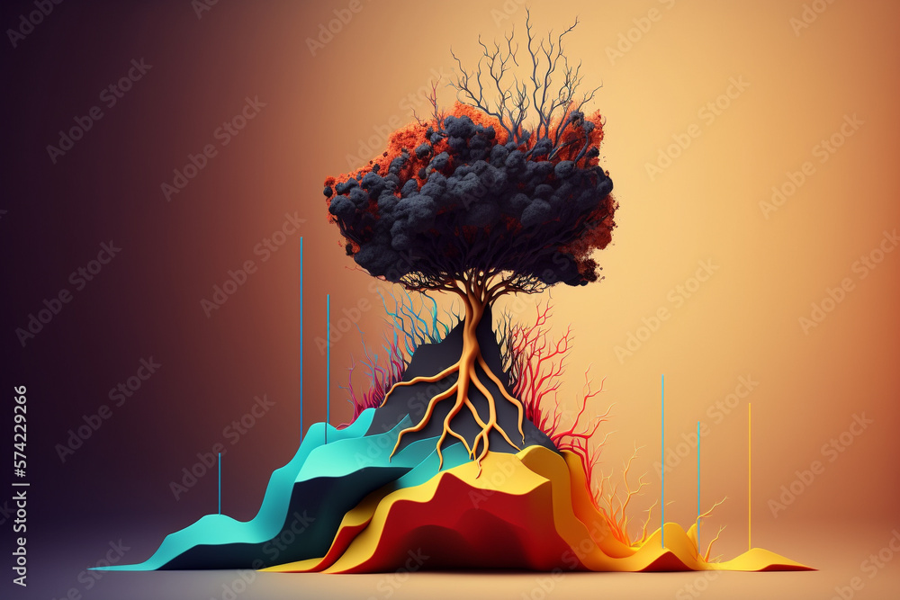 Beautiful tree artwork 3D graph rendering, explodes creativity tree ...