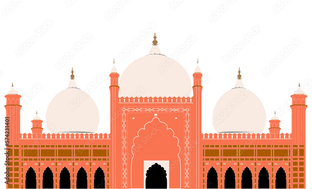 Badshahi Mosque with white background in Lahore ,Pakistan Vector Stock ...