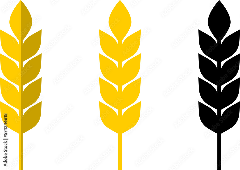 Stylized Wheat Ear Bakery Food Harvest Symbol Icon Set. Vector Image ...