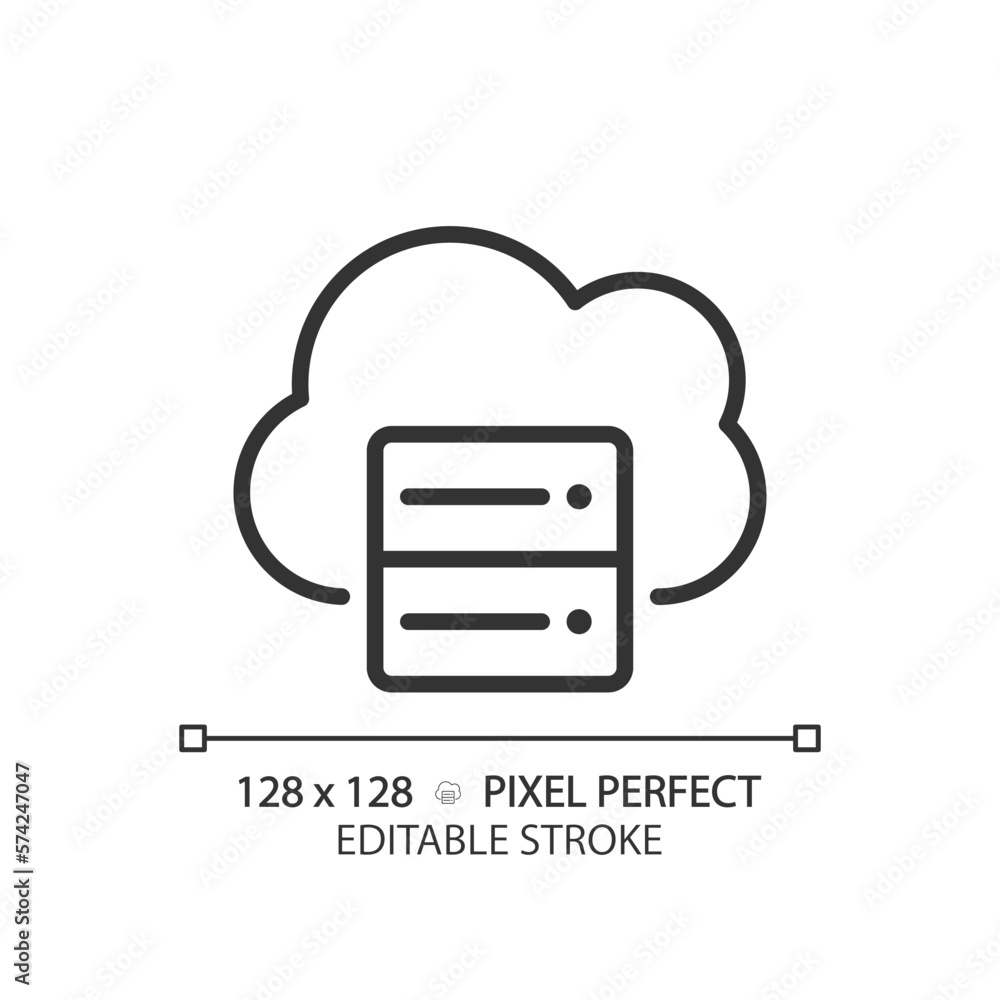 Cloud server pixel perfect linear icon. Digital storage for data ...