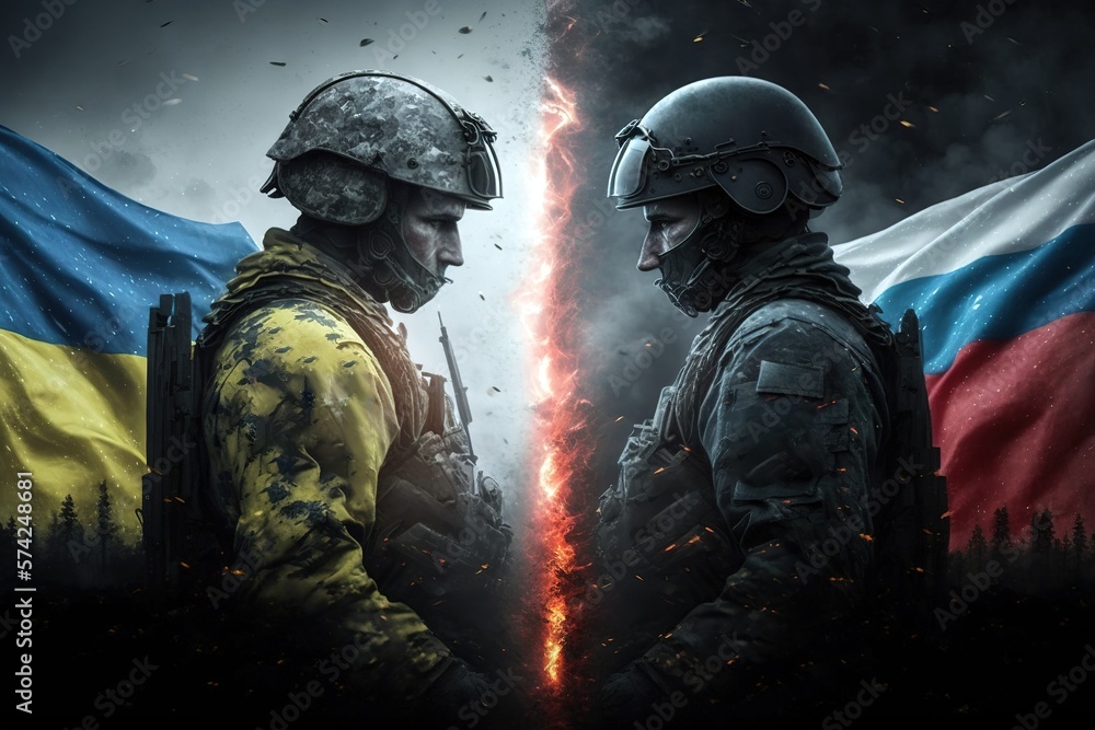 War between Russia and Ukraine conceptual banner illustration. Two ...