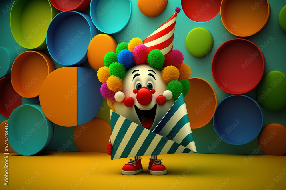 Funny wacky colorful clown on a solid flat background. AI generated ...