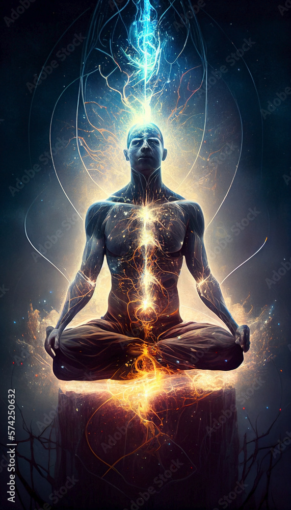 Ai generated. Psychic waves concept. Person in ecstasy is floating in ...