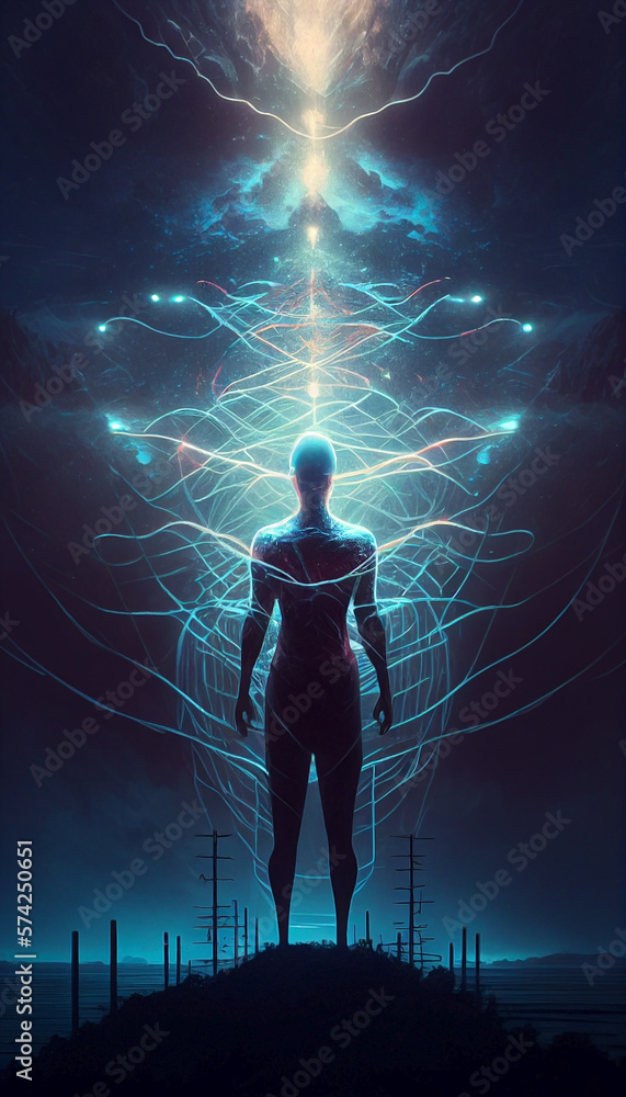 Ai generated. Psychic waves concept. Human person standing silhouette ...