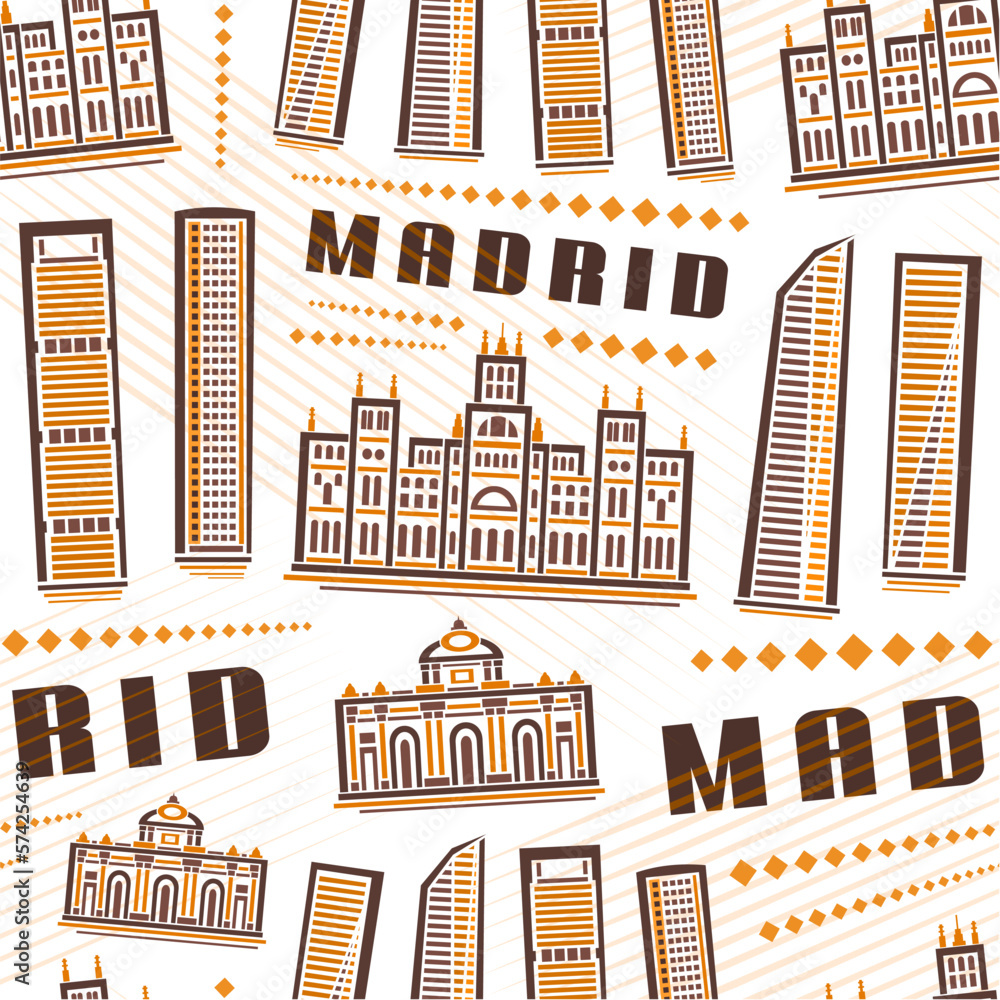 Vector Madrid Seamless Pattern, repeat background with illustration of ...