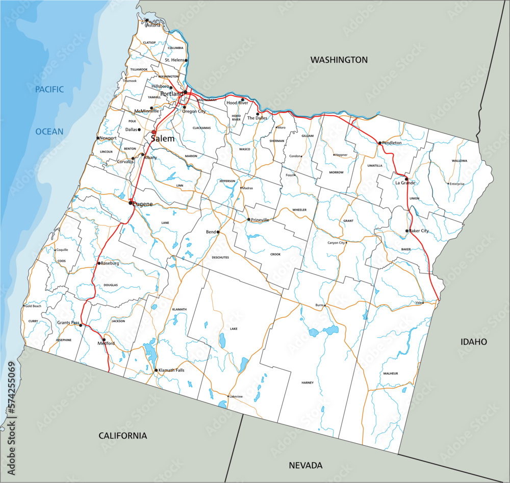 High detailed Oregon road map with labeling. Stock Vector | Adobe Stock