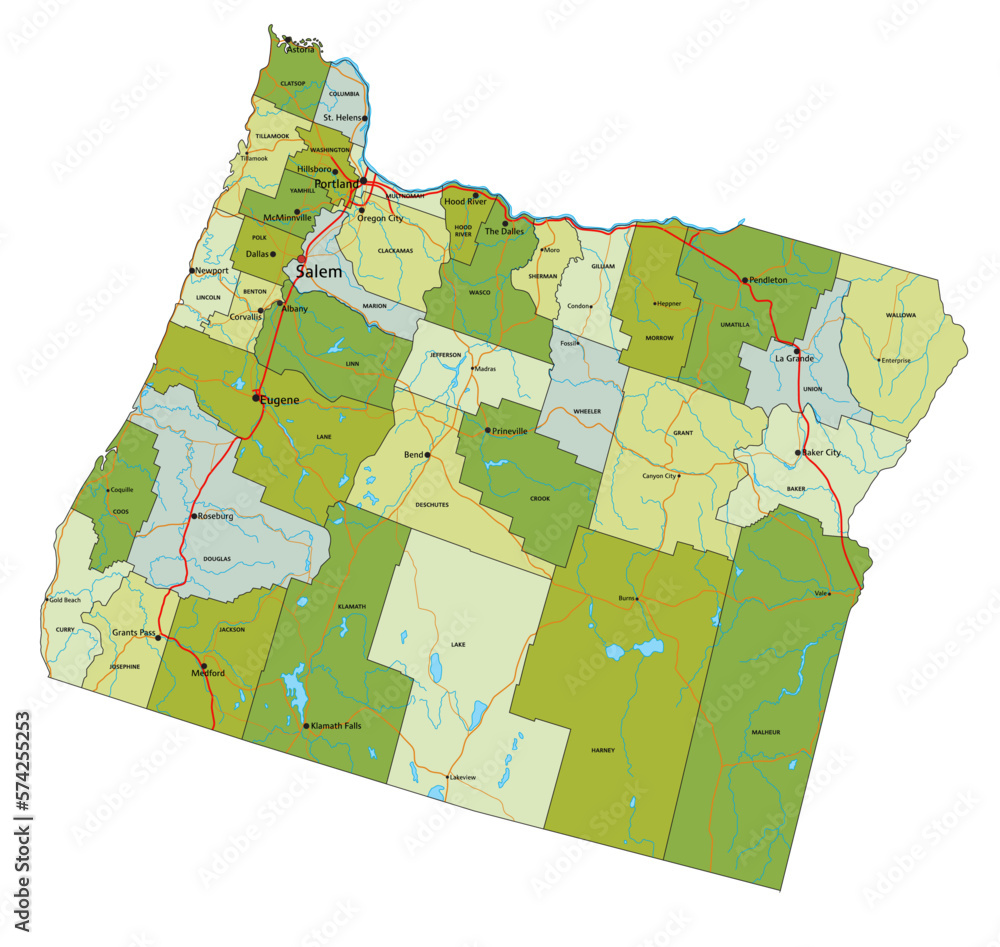 Highly detailed editable political map with separated layers. Oregon ...