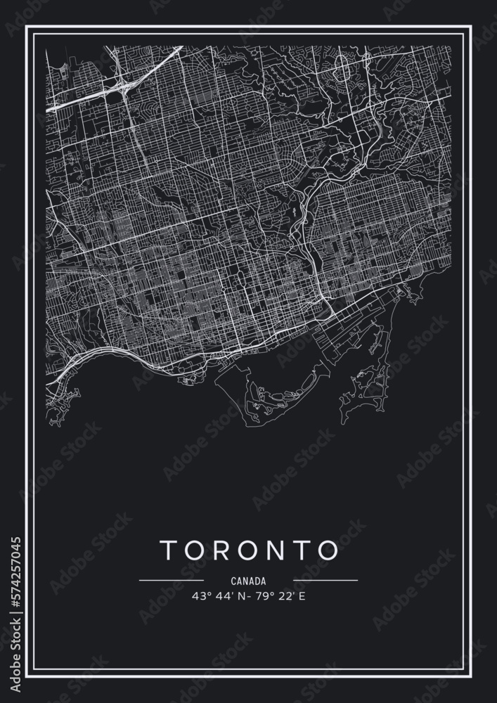Black and white printable Toronto city map, poster design, vector ...