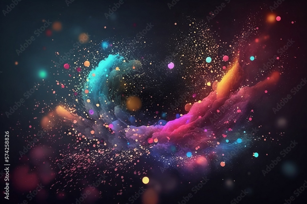 Magical neon background with blur and tiny particles, explosions and ...