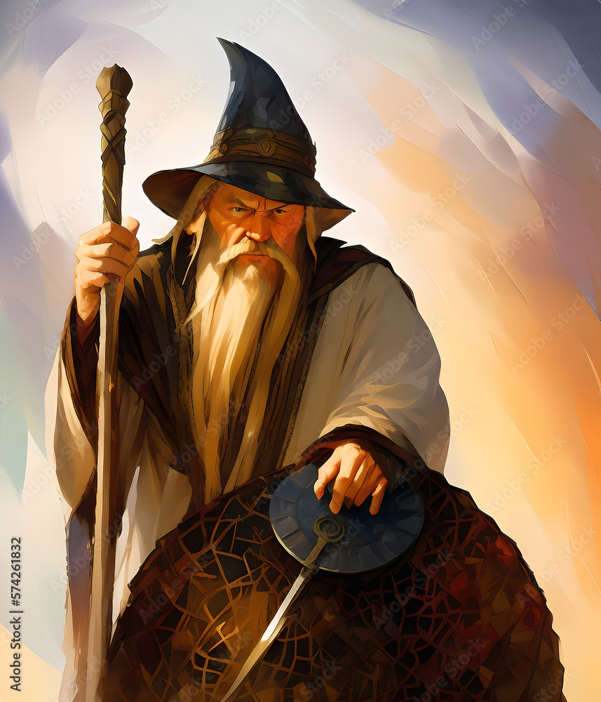 An old wise wizard / sorcerer / magician / mage / warlock with a staff ... An old wise wizard / sorcerer / magician / mage / warlock with a staff ...