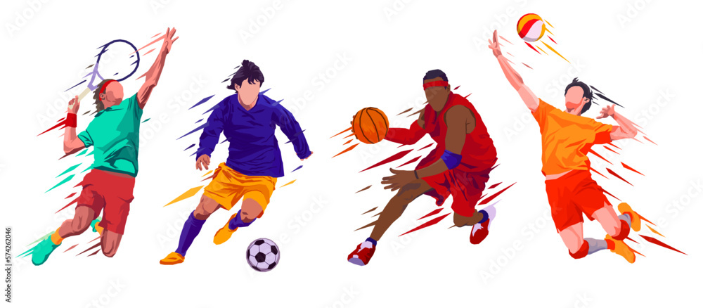 set vector design football, tennis, volleyball and basketball players ...