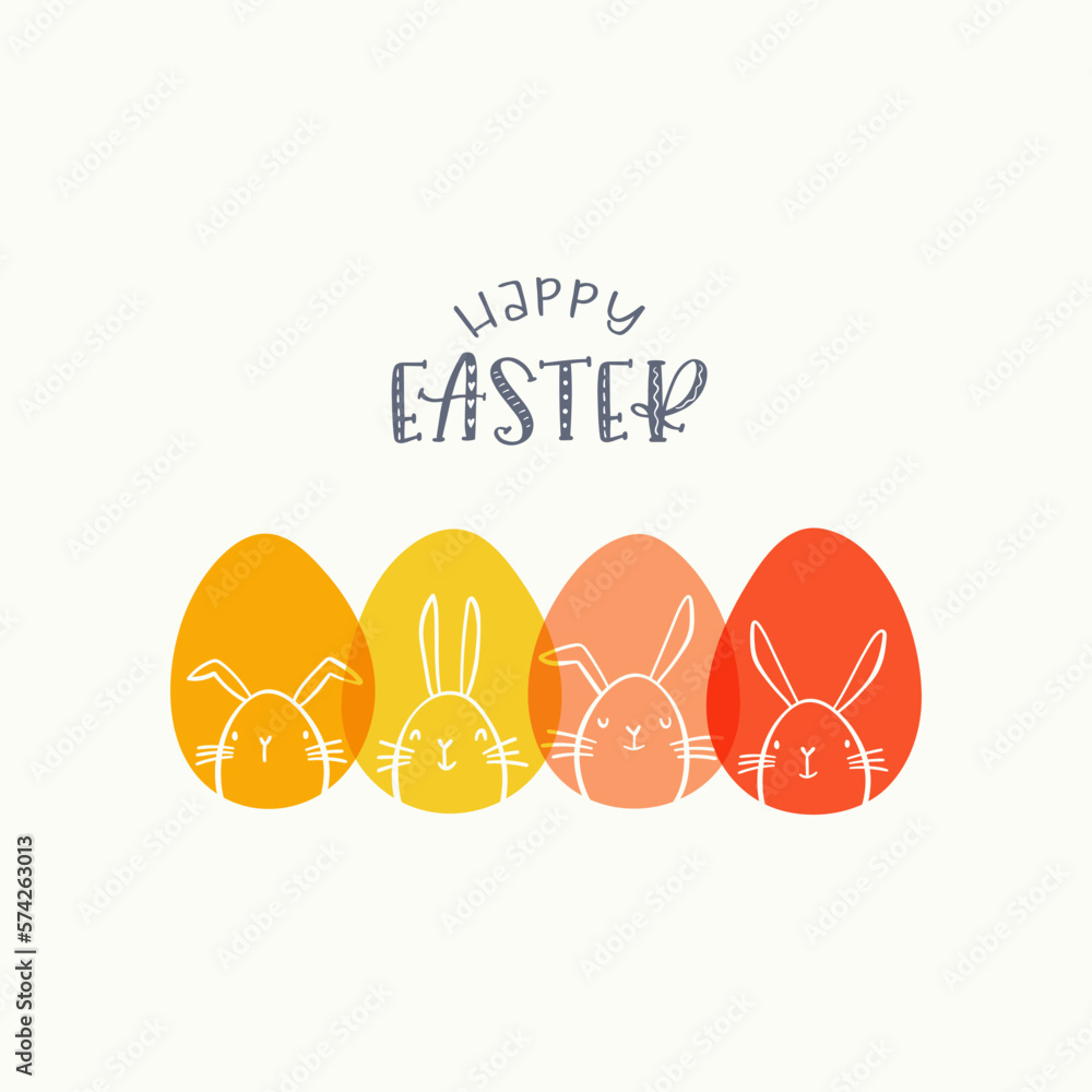 Cute hand drawn Easter design with bunnies and easter eggs, cute doodle ...