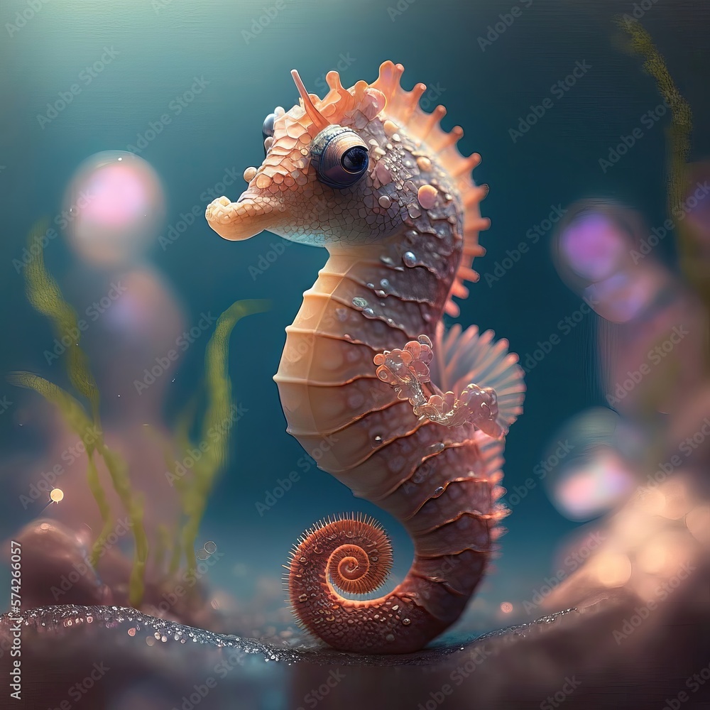 smile cute seahorse 3d animation render. illustration wallpaper art ...