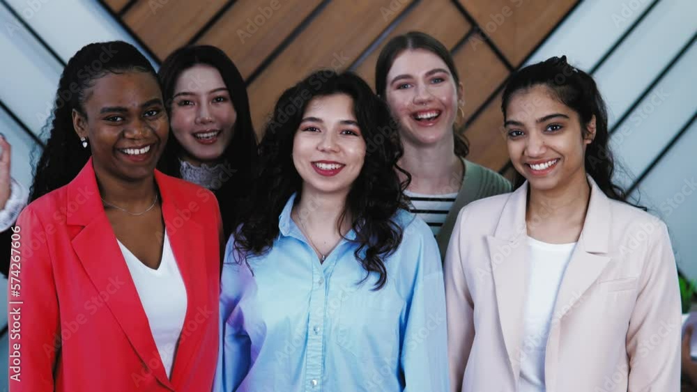 Group of multiethnic racial international young female students girls ...