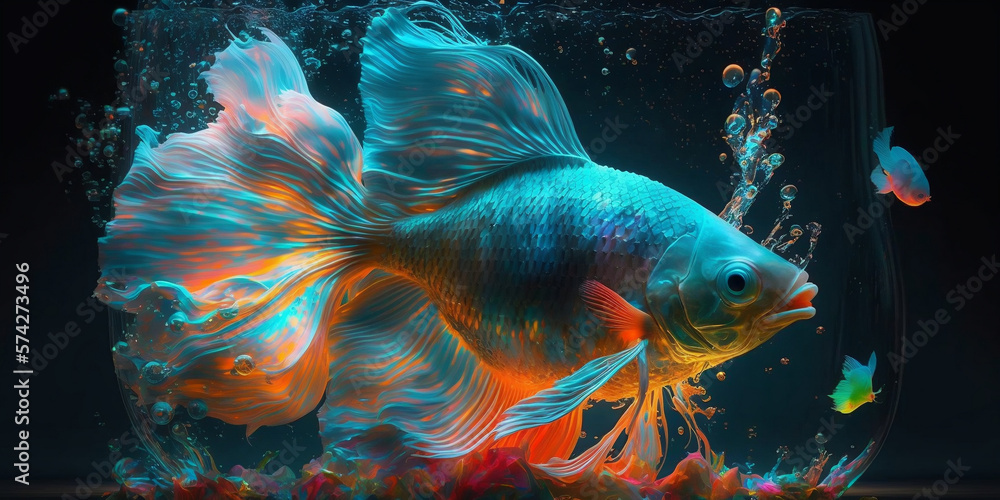 fantasy Glowfin, glpwing bioluminescent fish with iridescent scales and ...