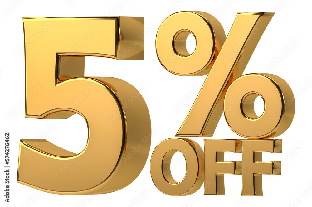 3d golden 5 % off discount isolated on transparent background for sale ...