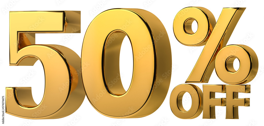 3d golden 50 % off discount isolated on transparent background for sale ...