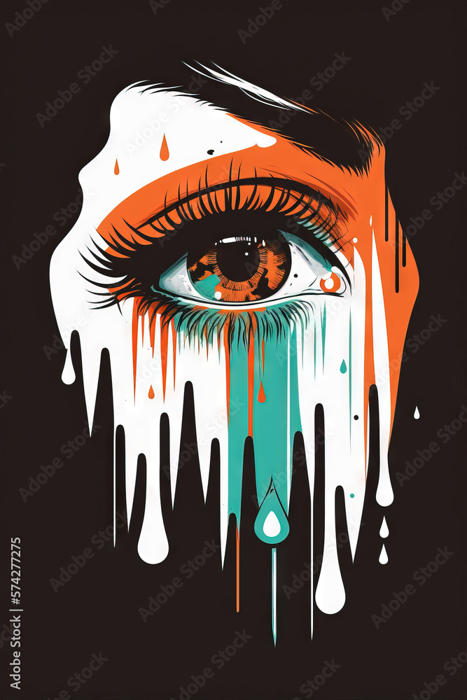Violent crime concept with a close up of an eye ball crying with a tear ...