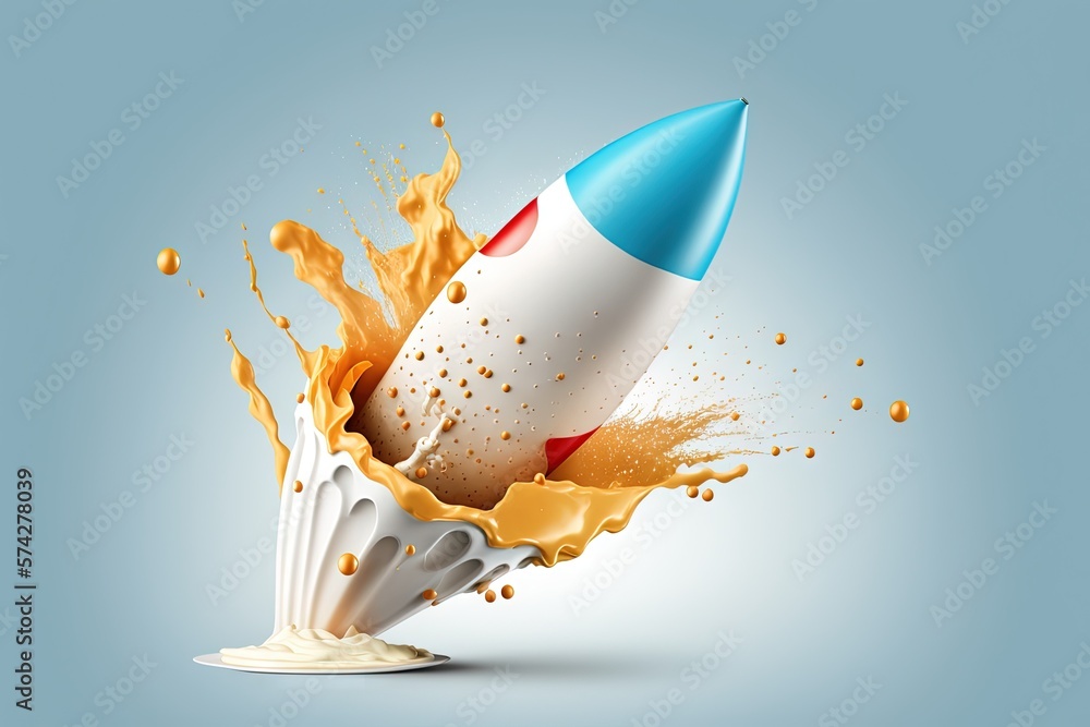 Splash of milk in form of rocket shape with clipping . AI generated art ...