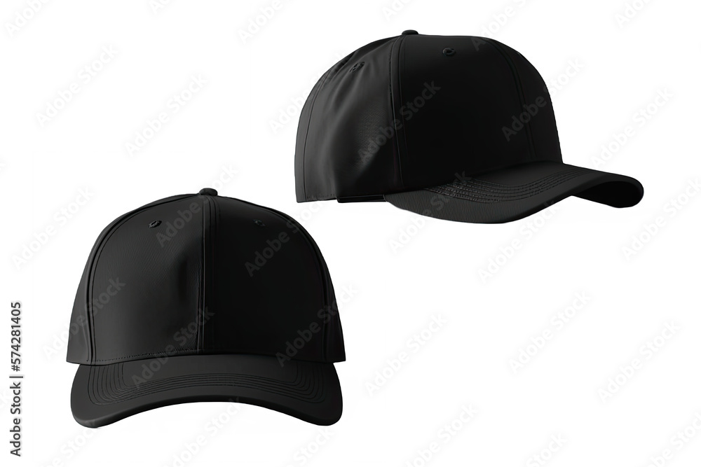 Baseball cap isolated, mockup template. Black baseball hat. Mock-up for ...