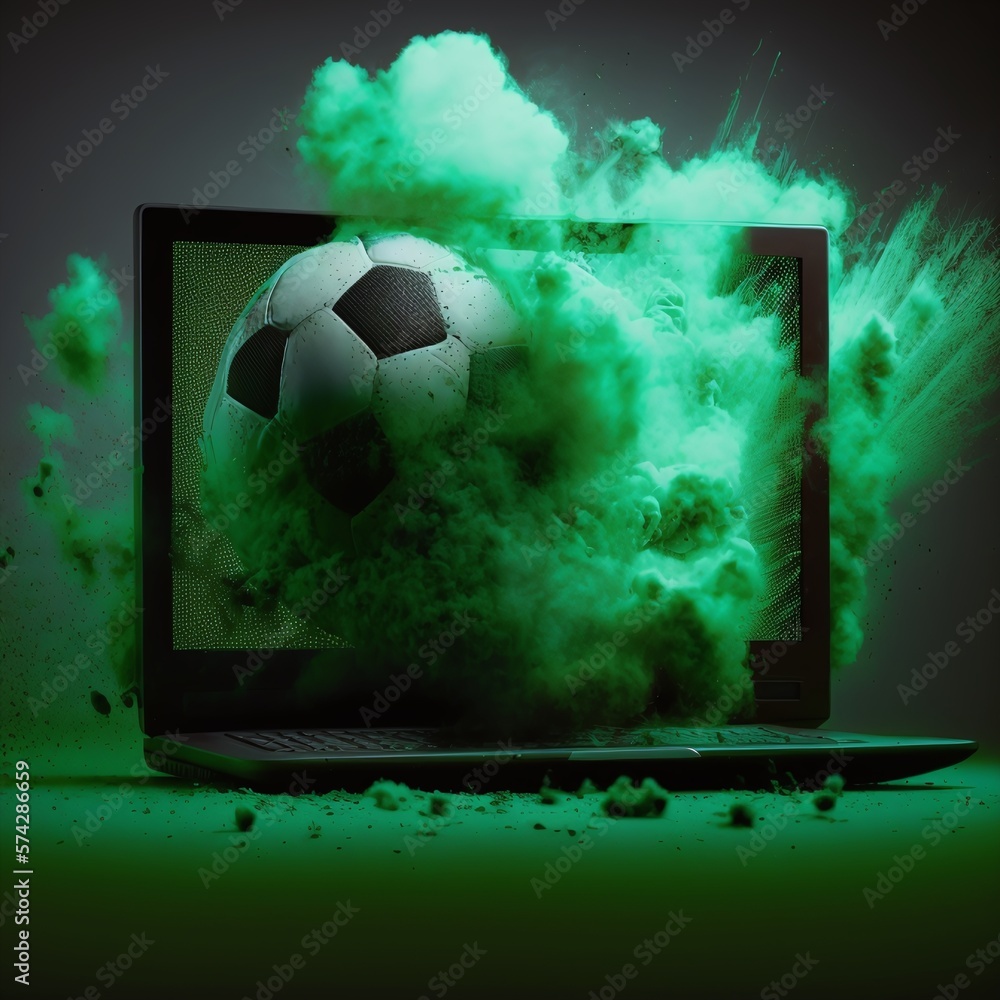 Soccer Ball Coming Out of a Computer Screen with a Lot of Speed ...