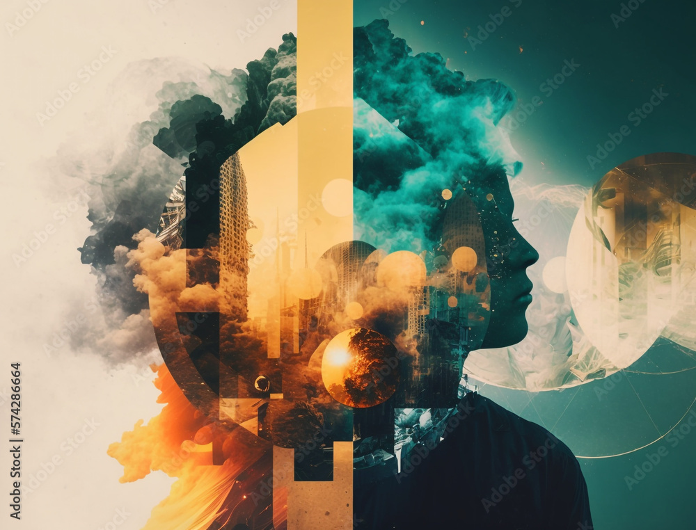 Abstract Double Exposure Collage Style Background Stock Illustration ...