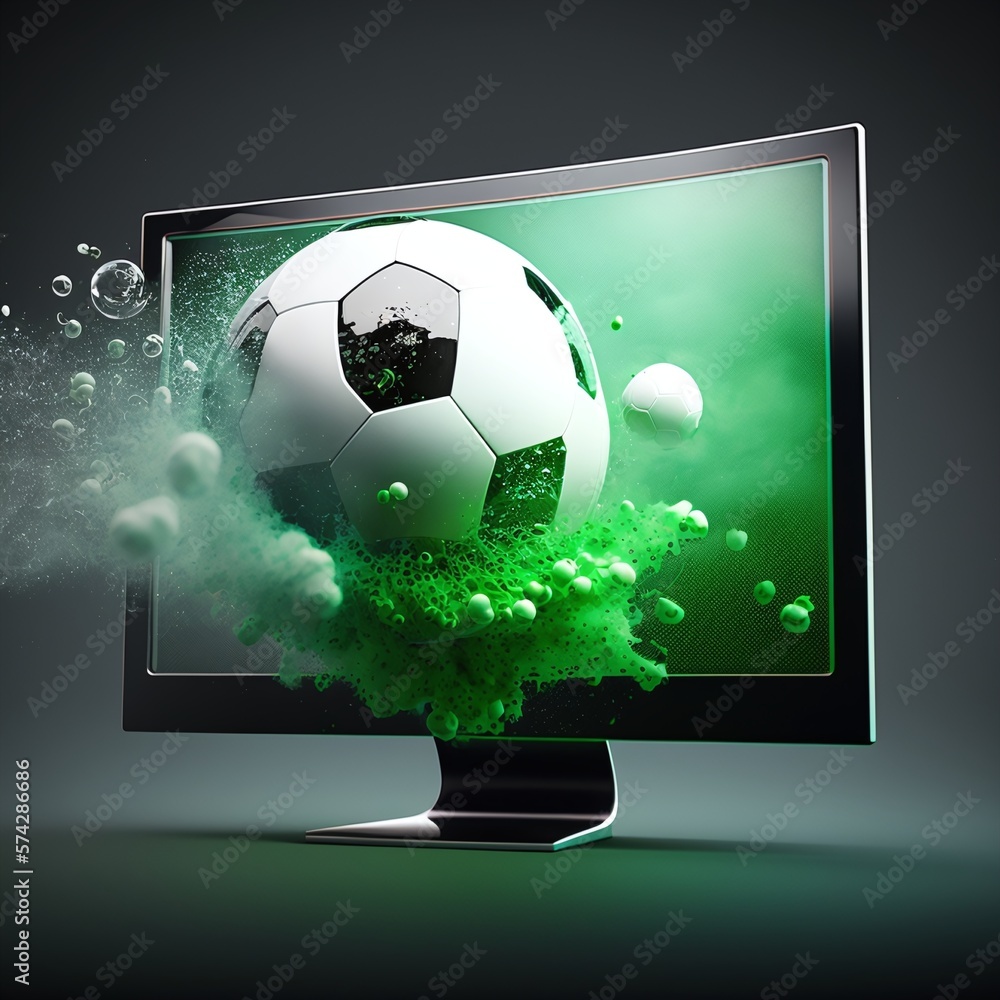 Soccer Ball Coming Out of a Computer Screen with a Lot of Speed ...