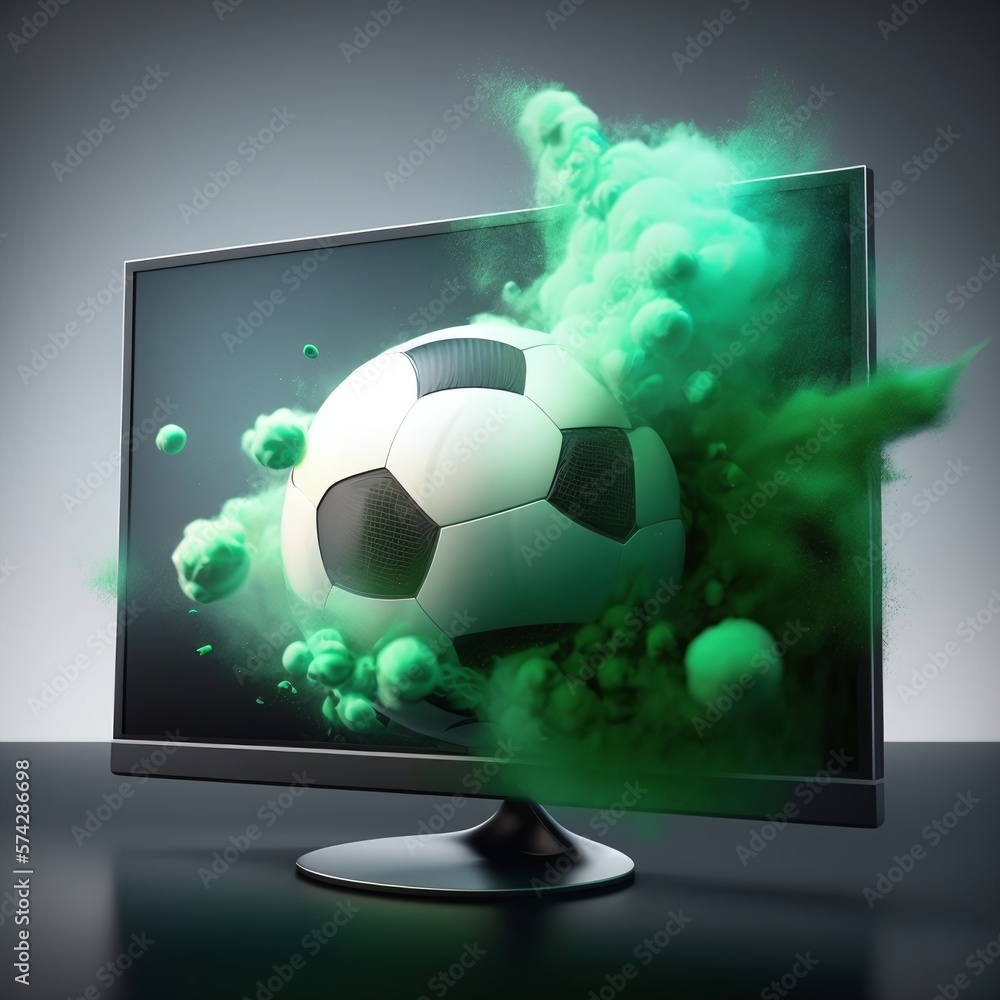 Soccer Ball Coming Out of a Computer Screen with a Lot of Speed ...