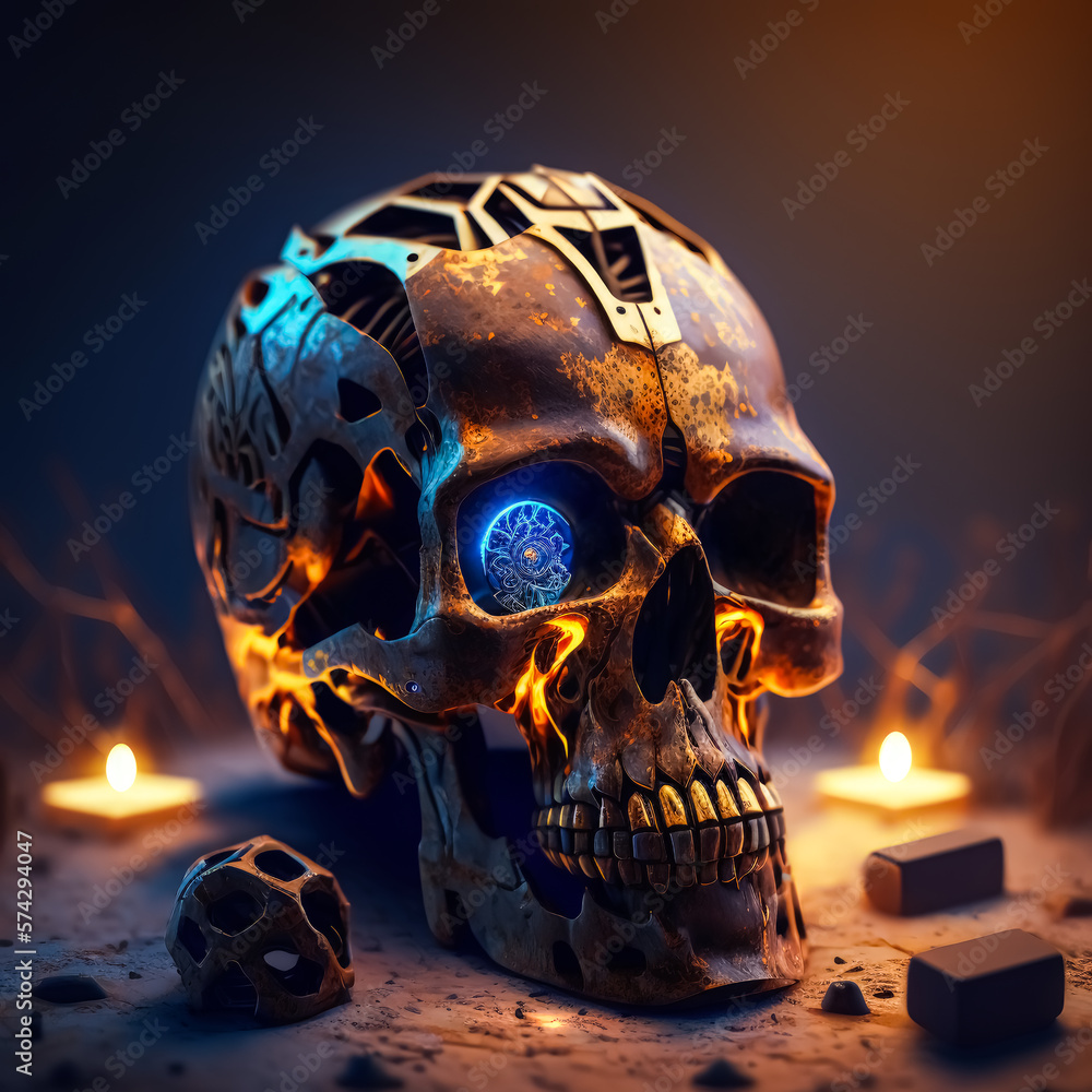 Generative AI Illustration of a Hyper-Realistic Robotic Human Skull ...