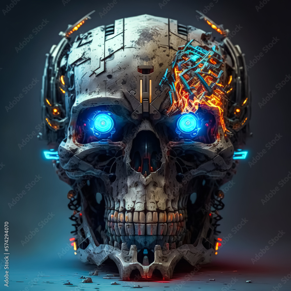 Generative AI Illustration of a Hyper-Realistic Robotic Human Skull ...