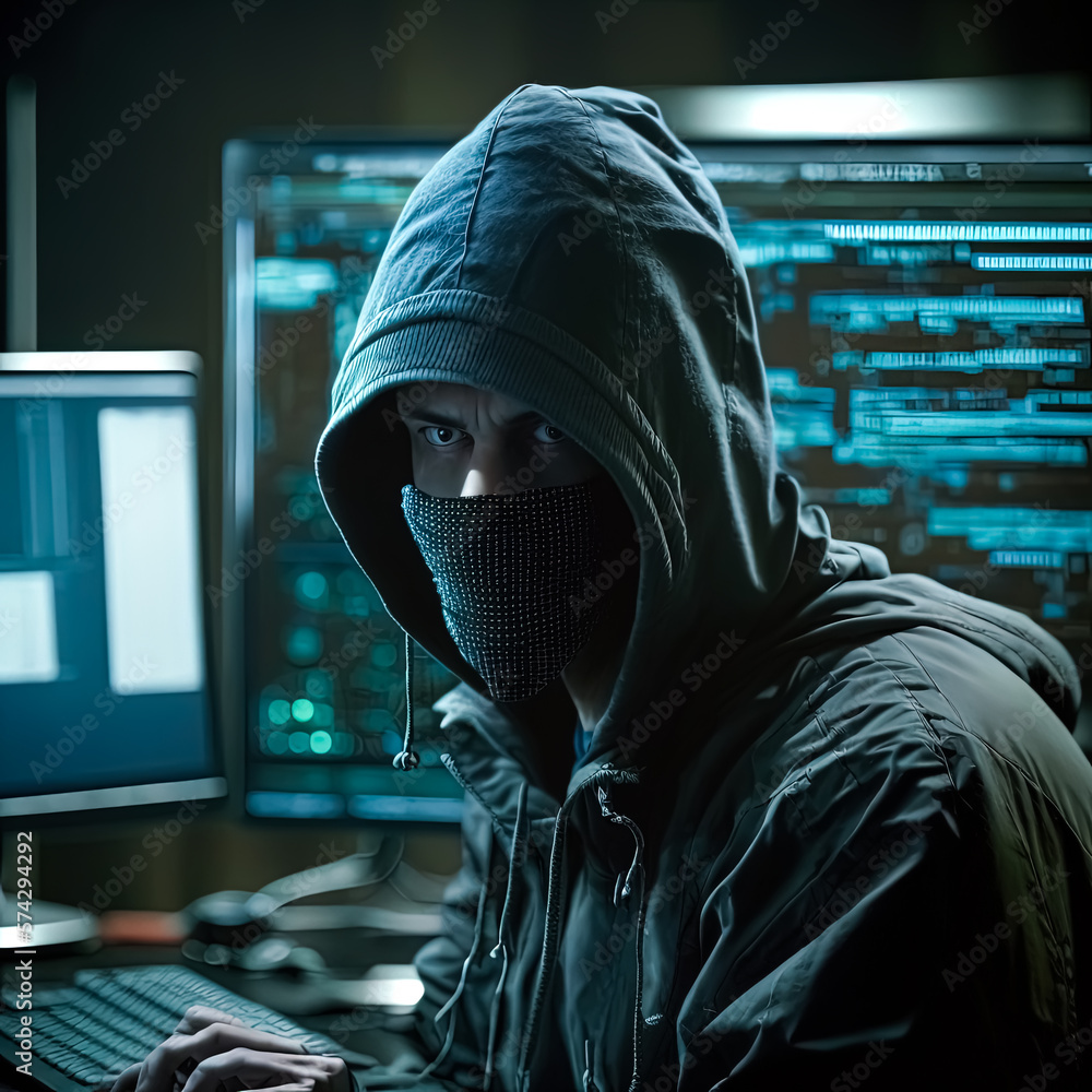 Generative AI Illustration of a Realistic Cybercriminal in Front of ...