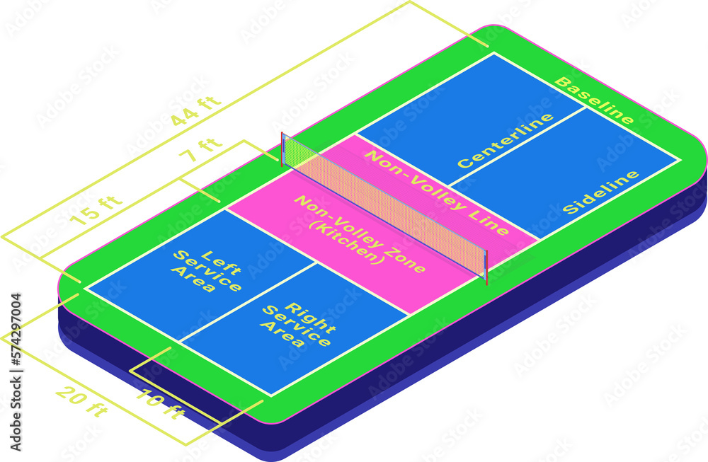 Pickleball court dimensions isometric diagram. Stock Illustration ...