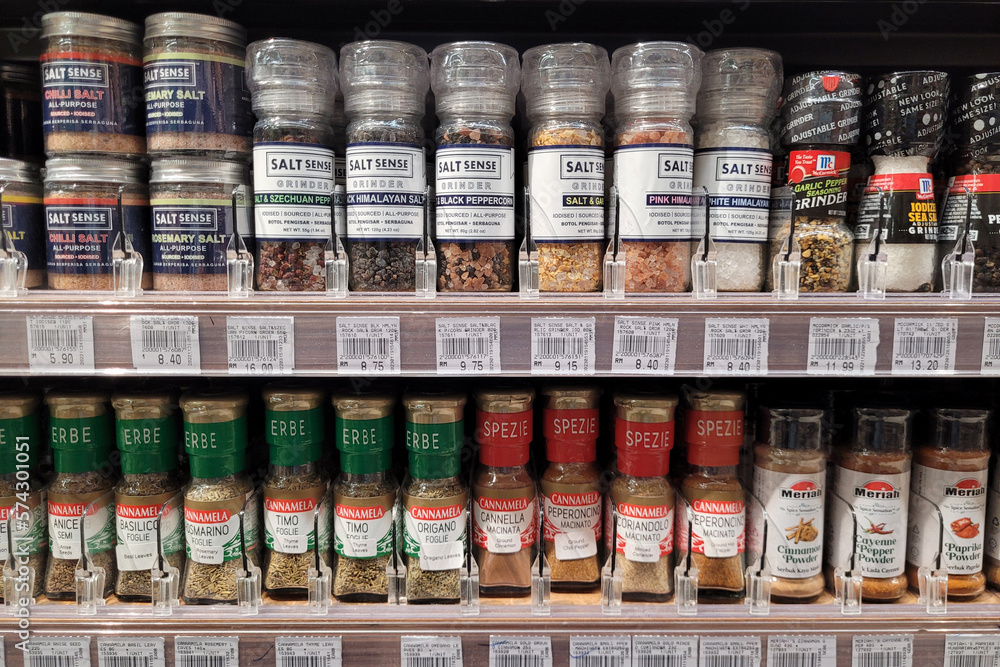 PENANG, MALAYSIA - 22 FEB 2023: Various brand of food seasonings, herbs ...