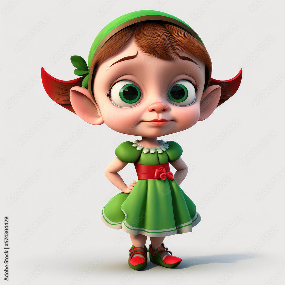 Cute young elf girl 3d character isolated on white background. Cartoon ...