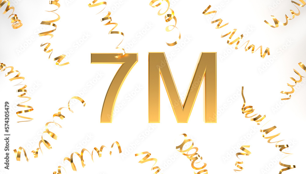 7M followers symbol with confetti 3d rendering. Gold 7m 3d number ...