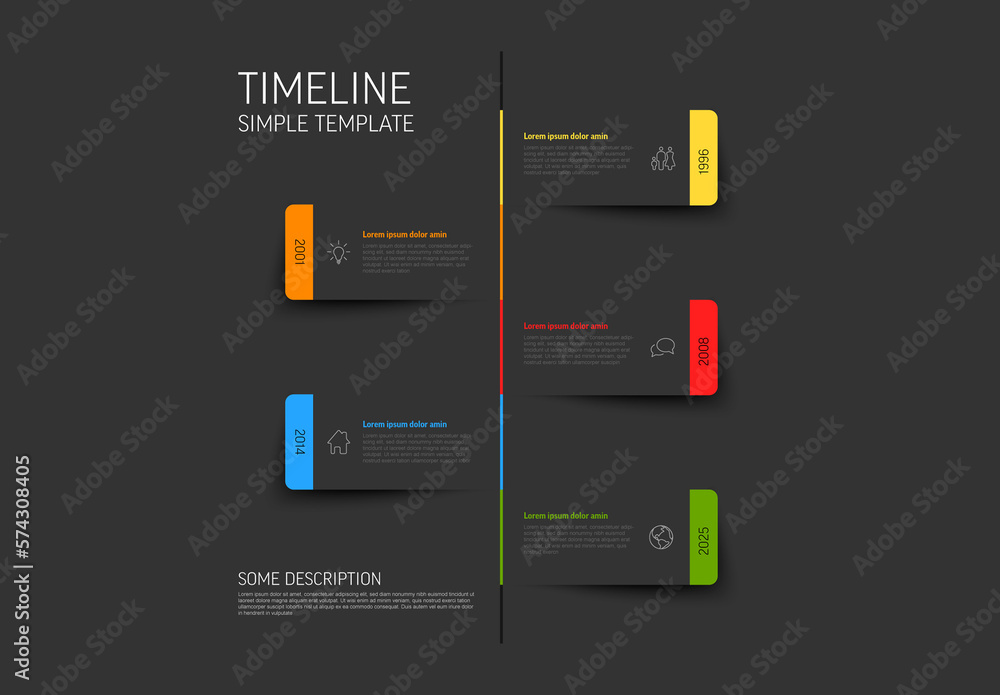 Simple minimalistic vertical timeline template on dark gray paper ...