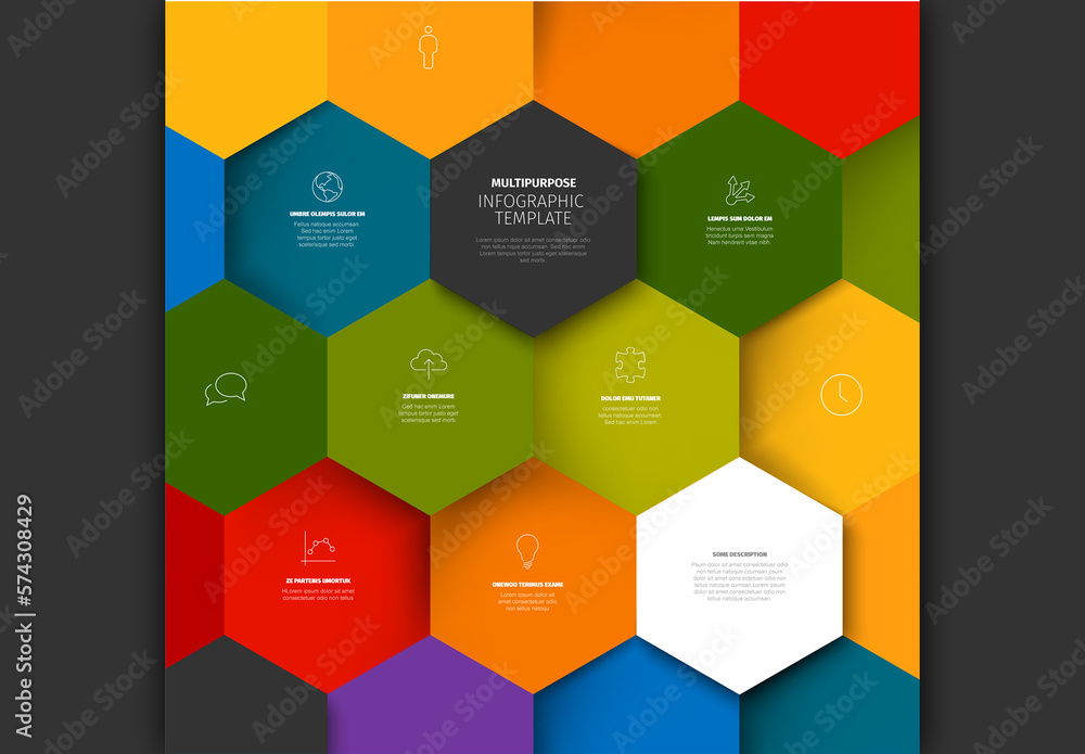 Multipurpose colorful hexagon mosaic infographic template Stock ...